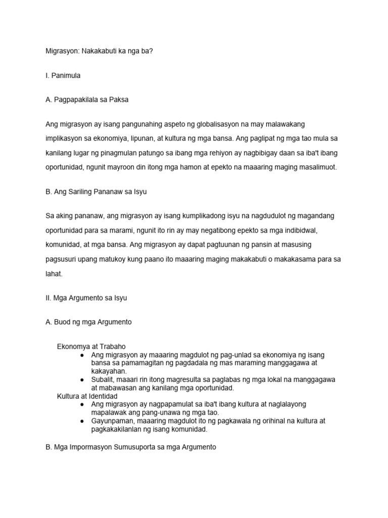 Migrasyon - Nakakabuti Ka Nga Ba | PDF