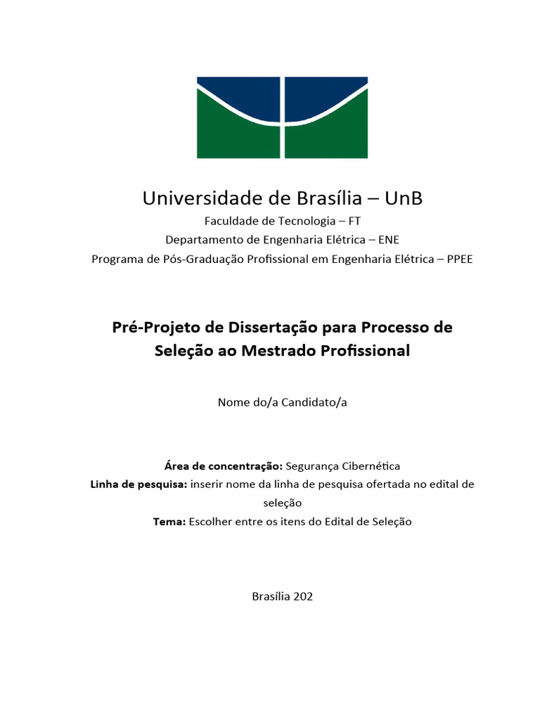 Modelo Pre Projeto 1 | PDF | Mestrado | Pós-graduação Modelo Pre Projeto 1 | PDF | Mestrado | Pós-graduação