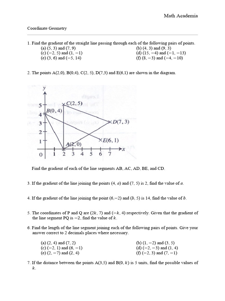 Coordinate Geometry Exercises and Solutions | PDF | Line (Geometry ...