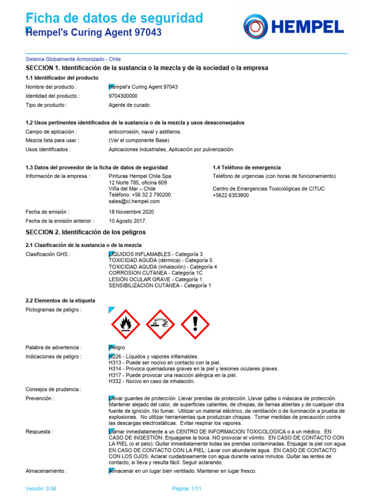 HDS Hempel Curing Agent 97043 | Descargar gratis PDF | Tolueno ...