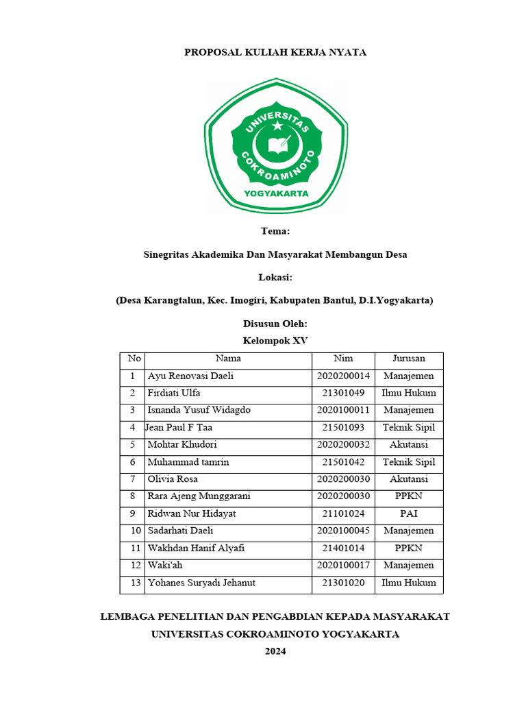 Proposal Kuliah Kerja Nyata-1 | PDF