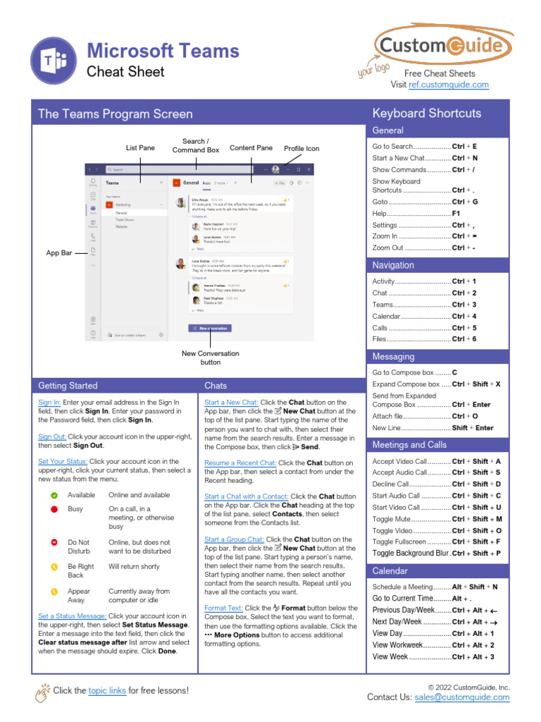 Microsoft Teams Cheat Sheet | PDF | Software | Computing
