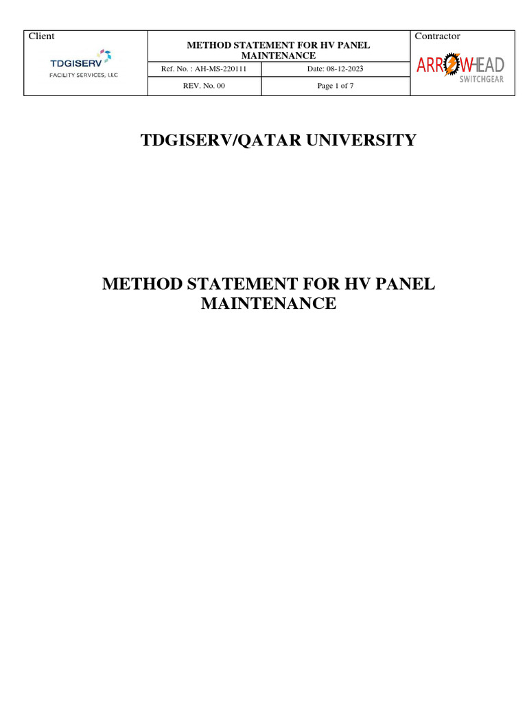 Method of Statement For HV Panel Maintenance & Battery | PDF ...