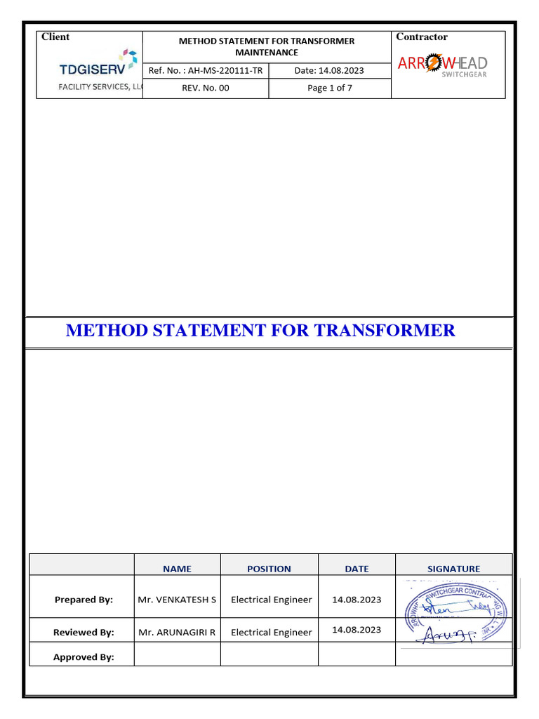 Method of Statement For Transformer | PDF | Transformer | Personal Protective Equipment