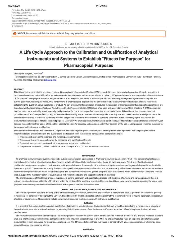 A Life Cycle Approach To The Calibration and Qualification | PDF ...