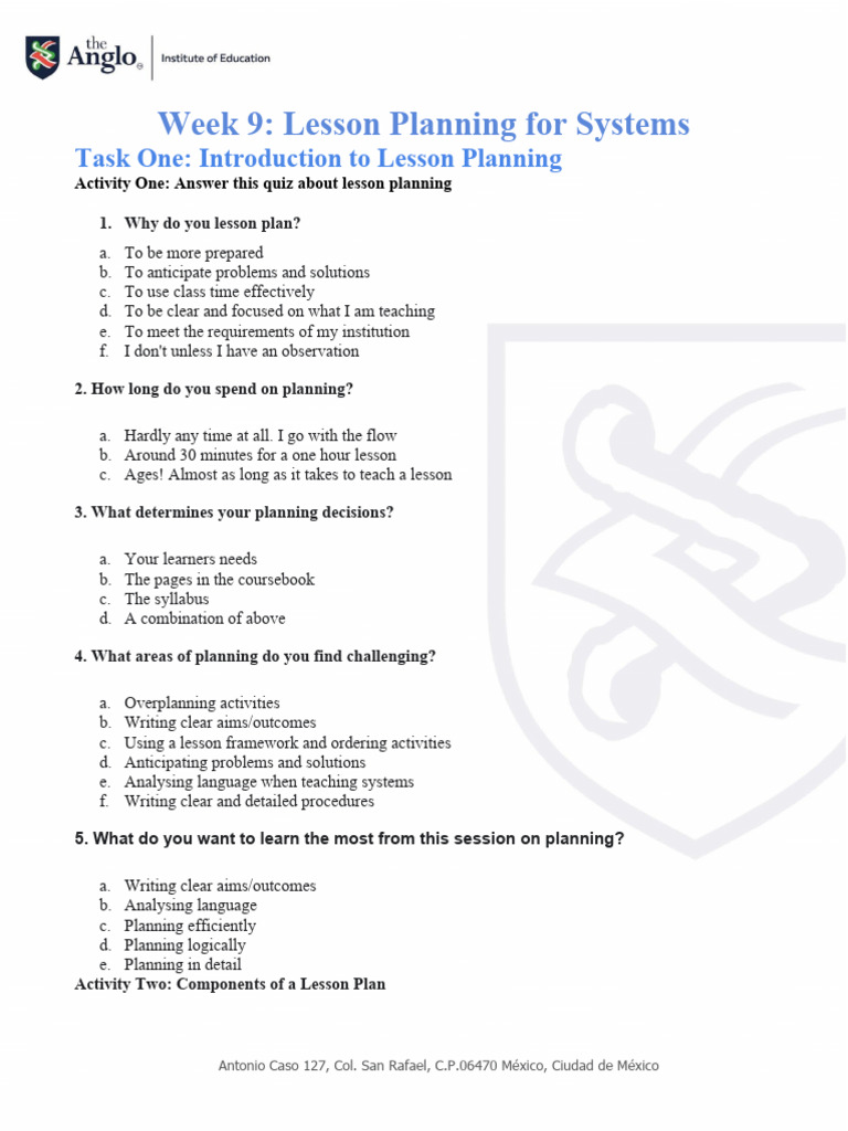 Flipped Tasks Week 9 Lesson Planning For Systems TCC | PDF | Learning ...