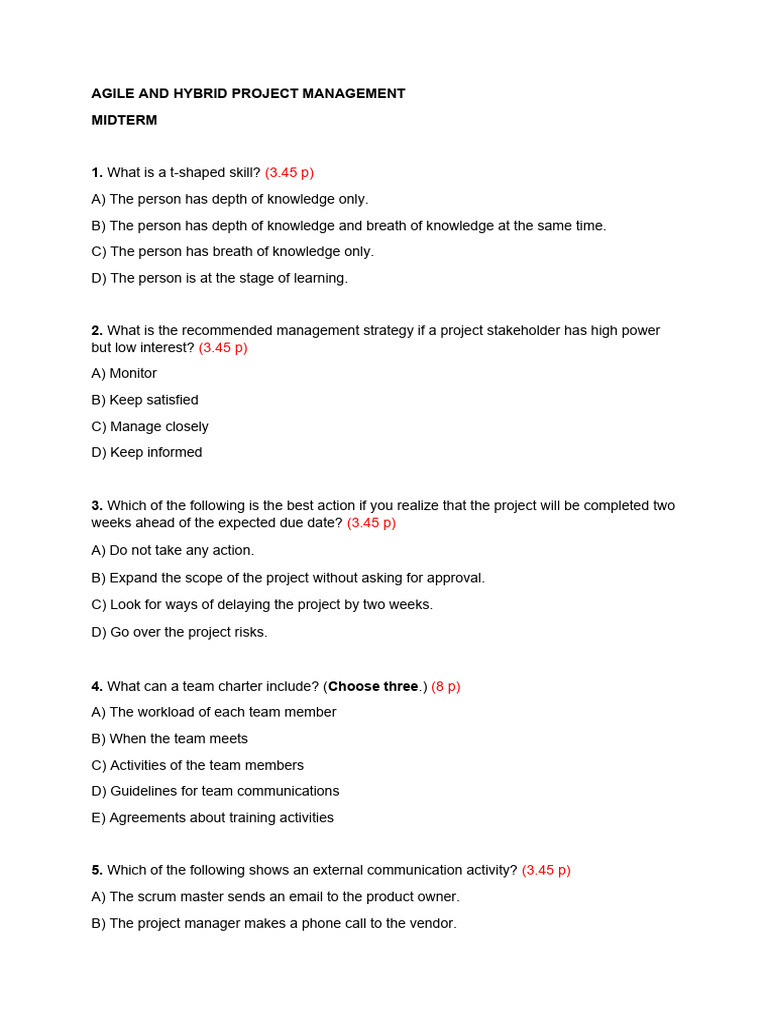 Questions Take Home Agile Hybrid Management | PDF | Agile Software Development | Scrum (Software ...