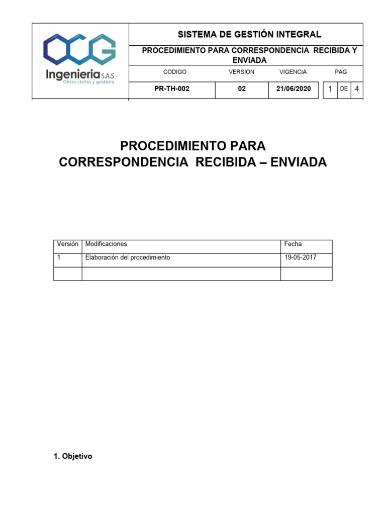 PR-TH-002 Procedimiento para Correspondencia Recibida y Enviada | PDF ...