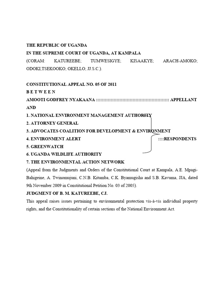 Nyakaana Vs Nema 6 Ors - 0 | PDF | Sustainability | Appeal
