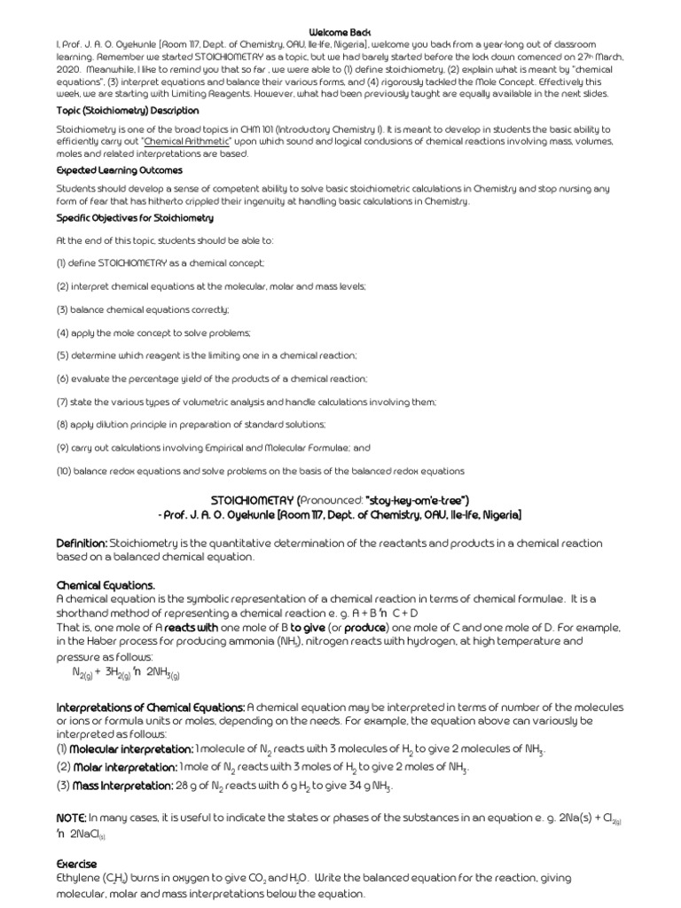 Chemistry Students' Stoichiometry Guide | PDF | Teaching Methods ...
