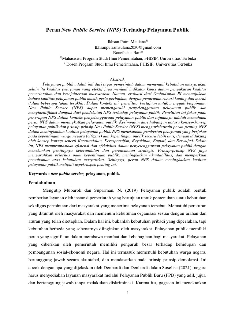 Peran New Public Service dalam Pelayanan Publik | PDF