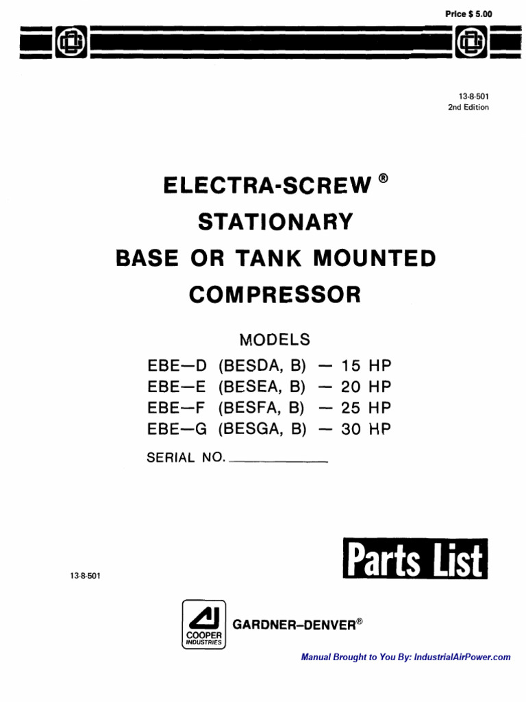 Gardner Denver - Electra Screw - Ebe Parts Manual | PDF