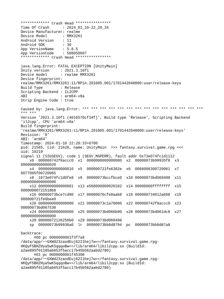 Unity Crash Report for RPG Game | PDF | Android (Operating System ...