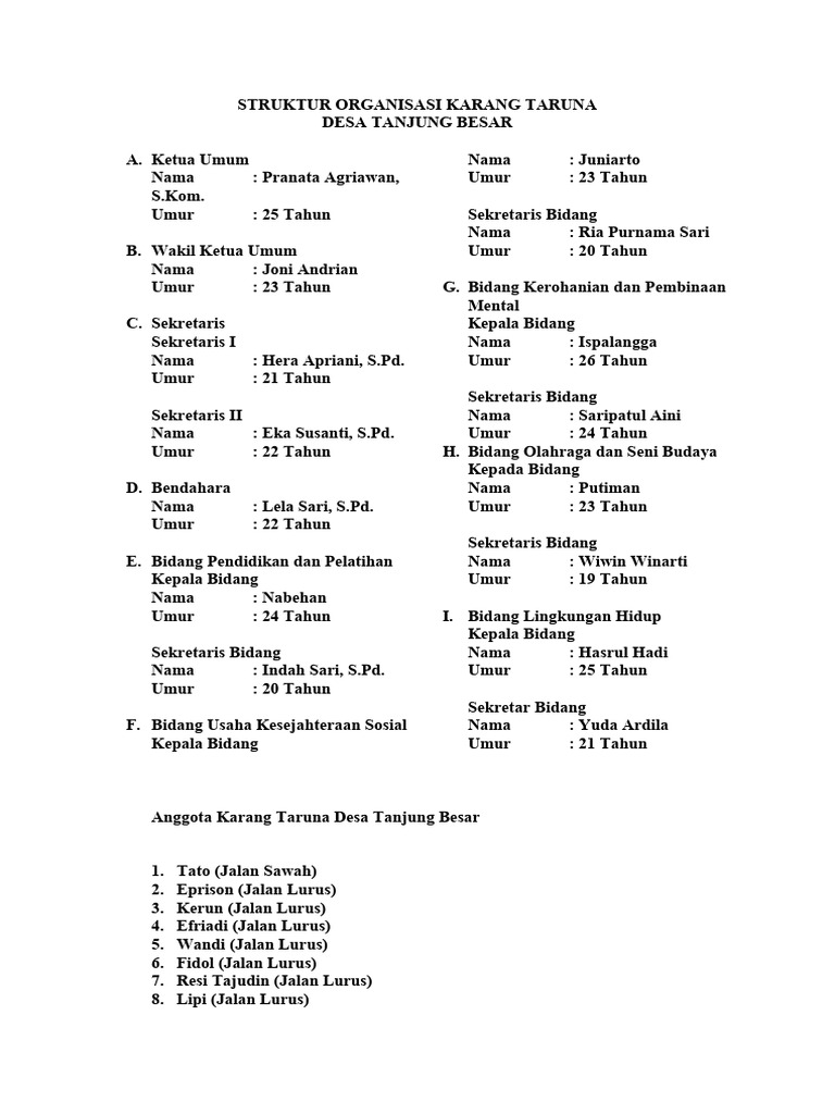 Struktur Organisasi Karang Taruna | PDF