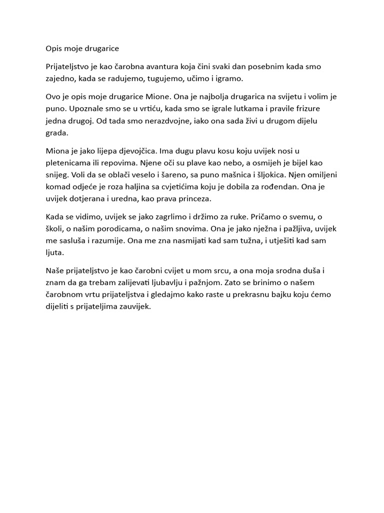 Ovo je moj sastav o mojoj drugarici Mioni | PDF
