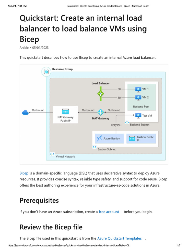 Create An Internal Load Balancer Via Bicep | PDF