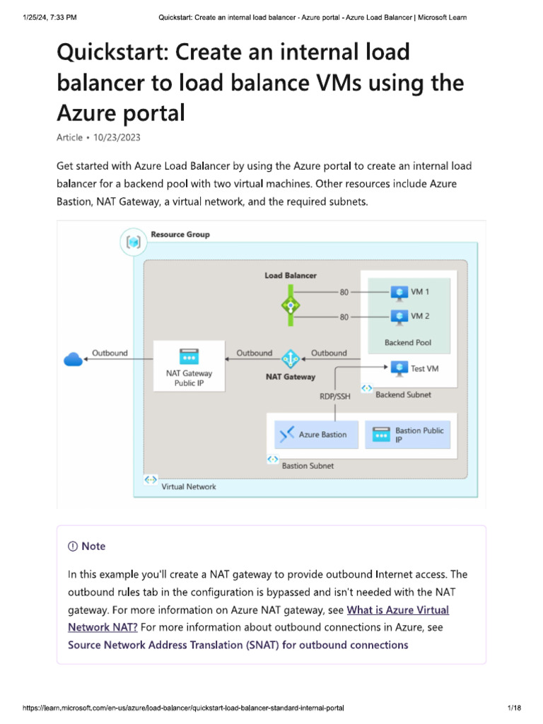 Create An Internal Load Balancer Via Portal | PDF