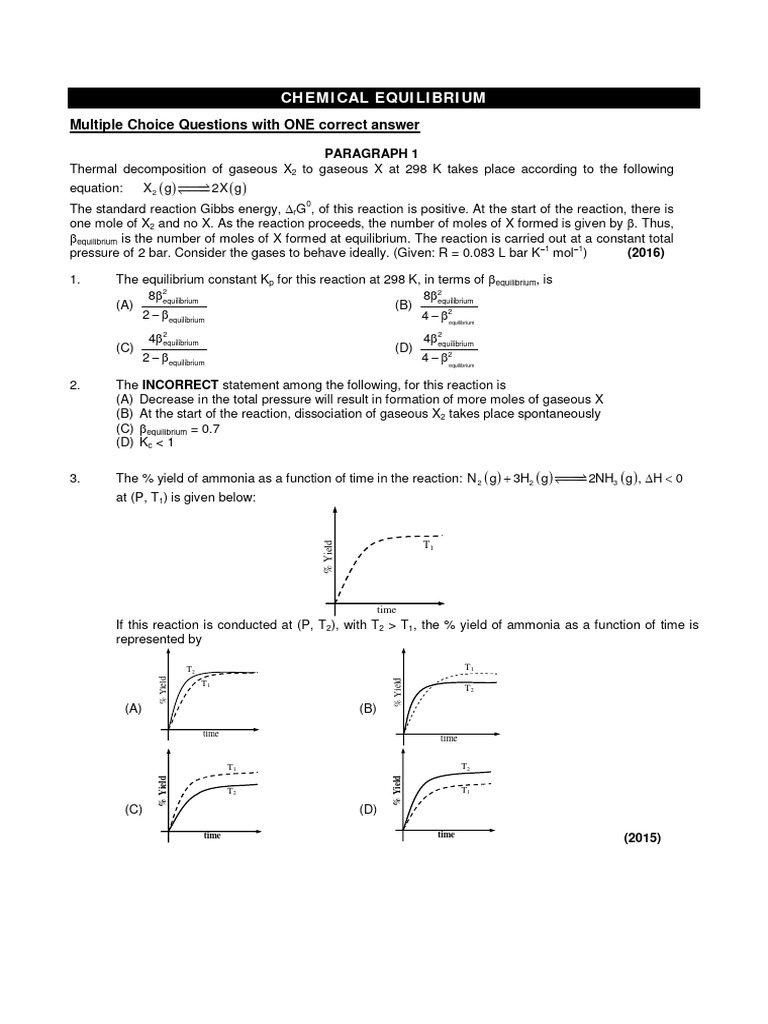 CHEMICAL EQUILIBRIUM JEE ADVANCED QUESTIONS | PDF | Gibbs Free Energy ...