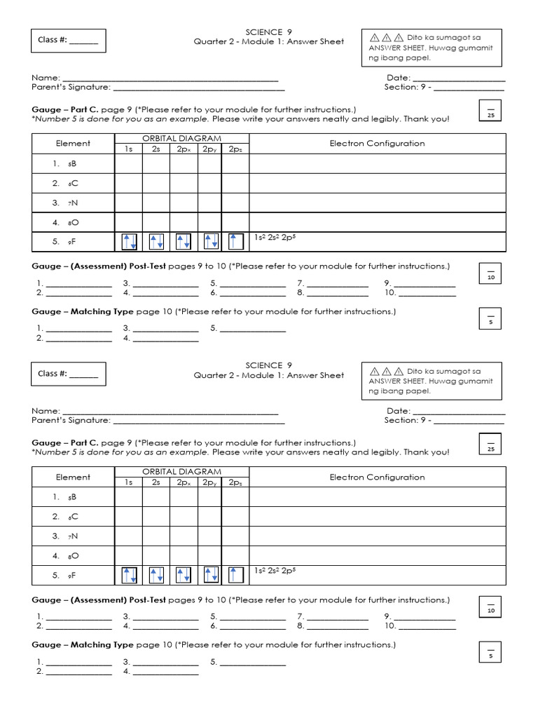 Answer Sheet Science 9 Q2 M1 | Download Free PDF | Quantum Mechanics | Quantum Chemistry