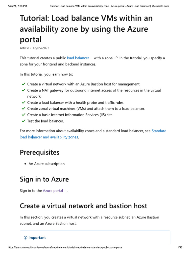 Load Balance VMs Within An Availability Zone by Using The Azure Portal | PDF
