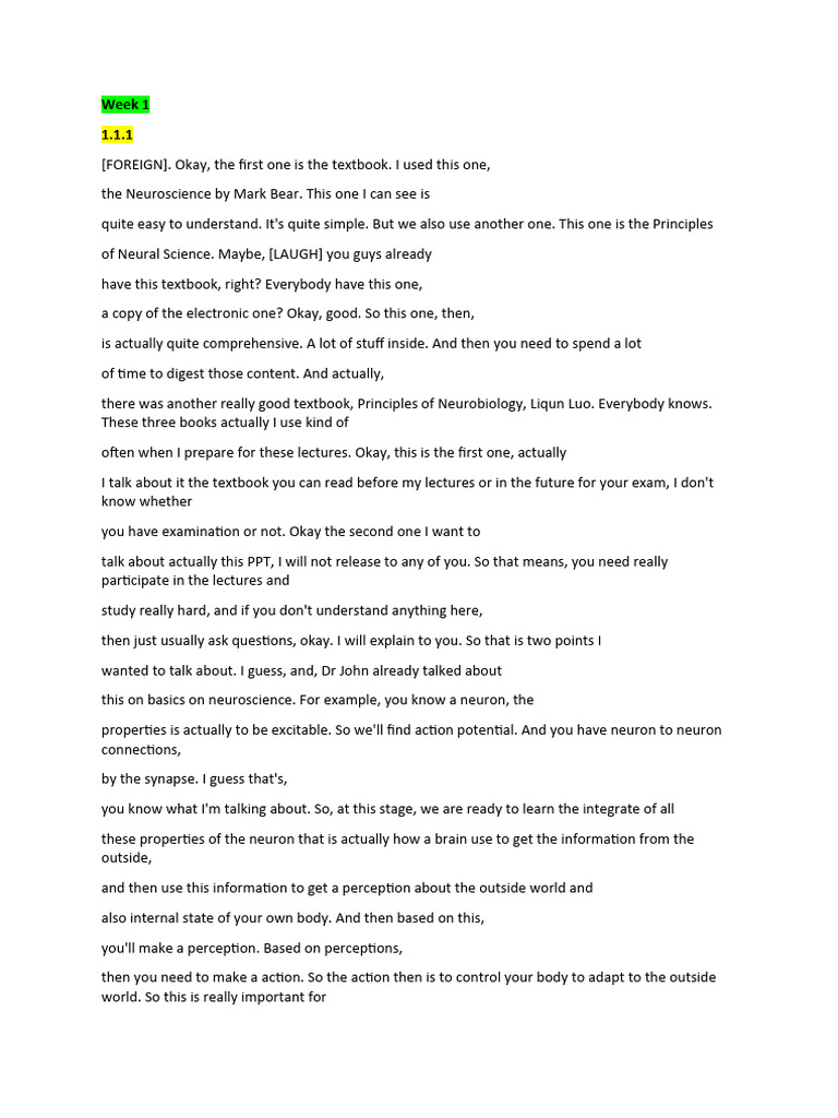 Lecture Transcript | PDF | Senses | Taste