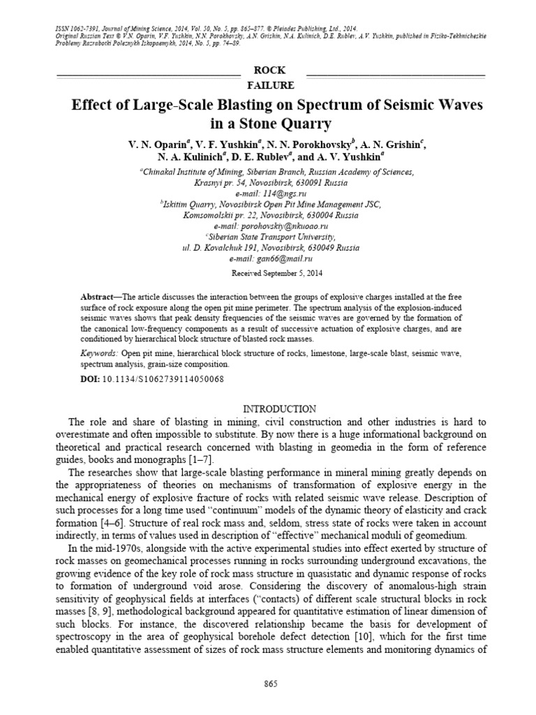 Effect of Large-Scale Blasting On Spectrum of Seismic Waves in A Stone Quarry | PDF | Spectral ...