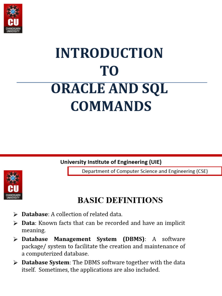 DAY 1 - Intro To Oracle and SQL Commands | PDF | Relational Database | Sql