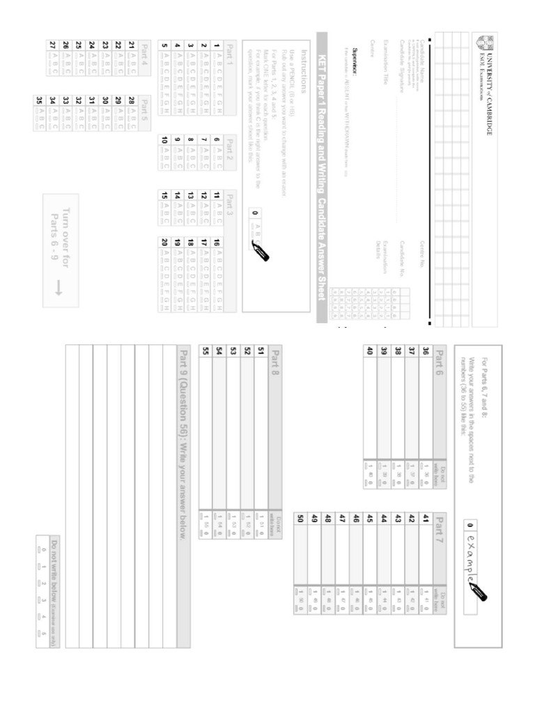 KET Answer Sheet | PDF