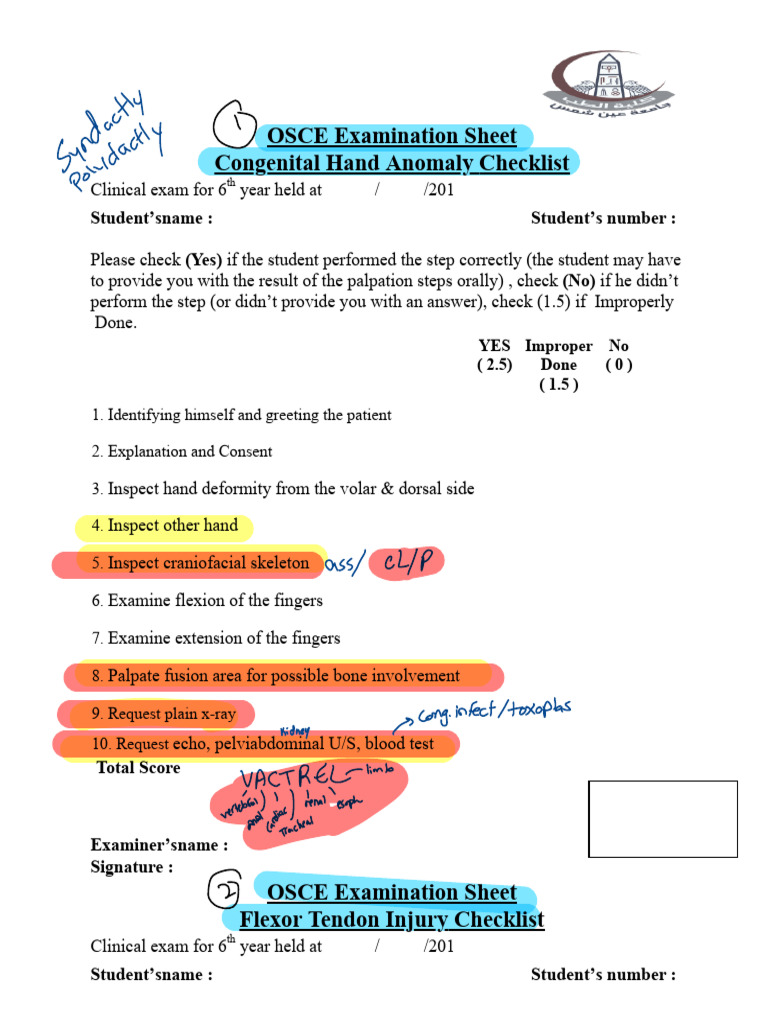 ! OSCE Plastic Surgery End of Year Exam | PDF