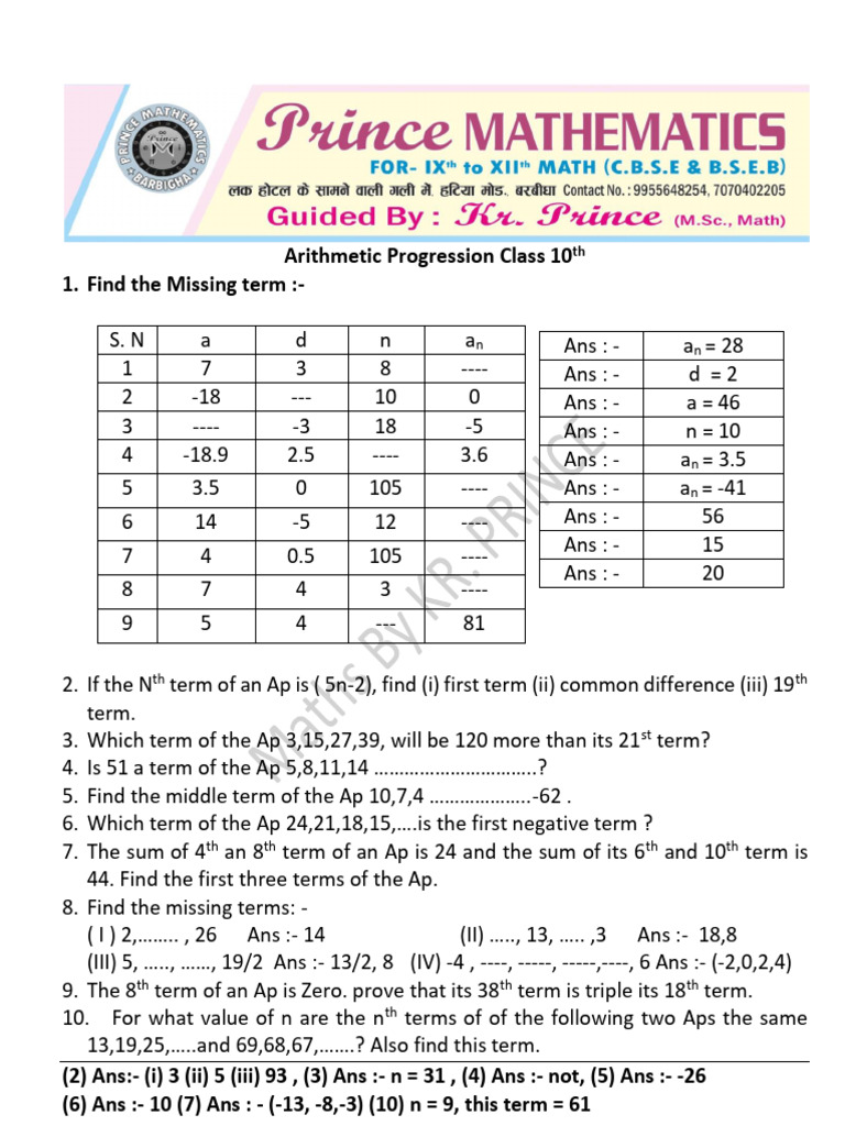 Arithmetic Progression 1 1 | PDF | Discrete Mathematics | Mathematical ...