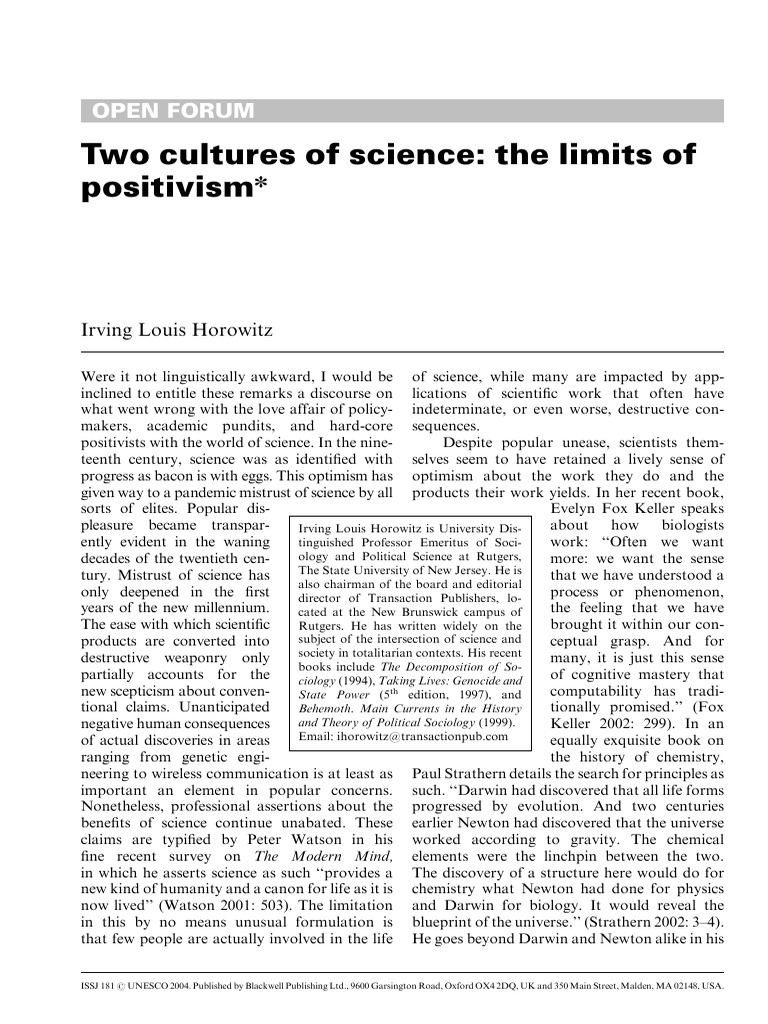 Horowitz2004. Two Cultures of Science: The Limits of Positivism | Download Free PDF | Science ...