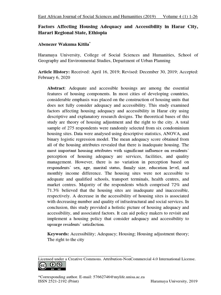Housing Adequacy in Harar City, Ethiopia | PDF | Statistics | Sampling ...