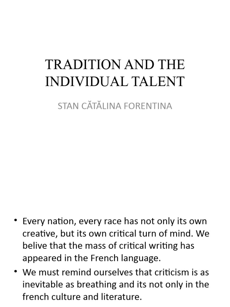 Tradition and The Individual Talent | PDF | Poetry