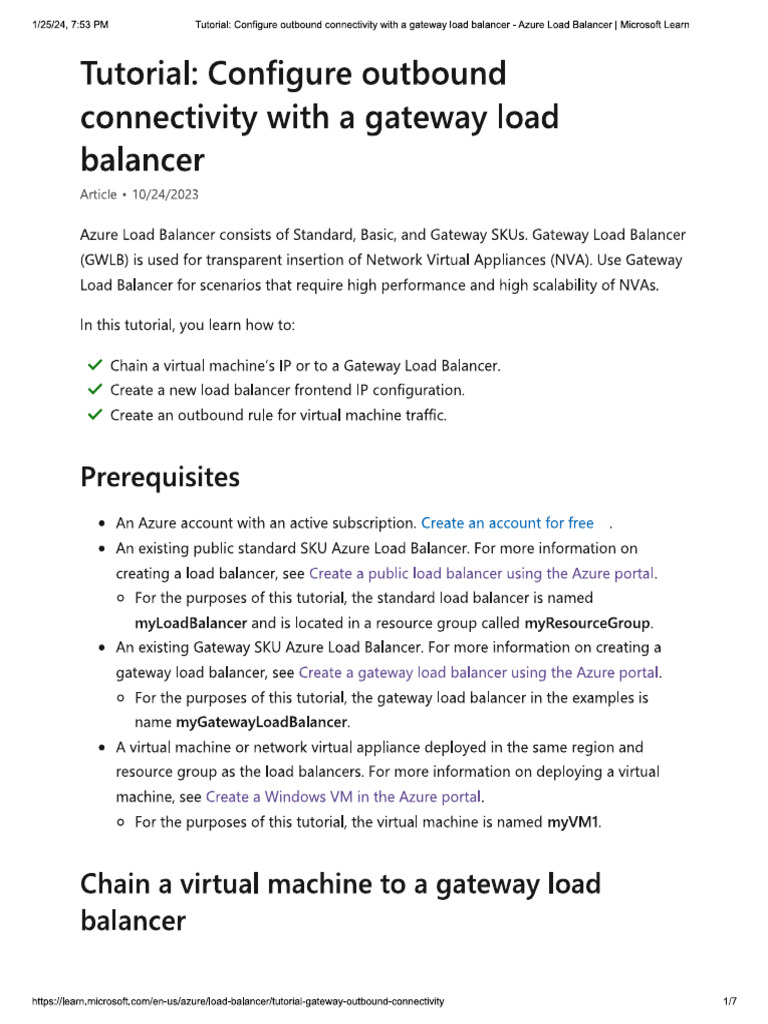 Configure Outbound Connectivity With A Gateway Load Balancer | PDF