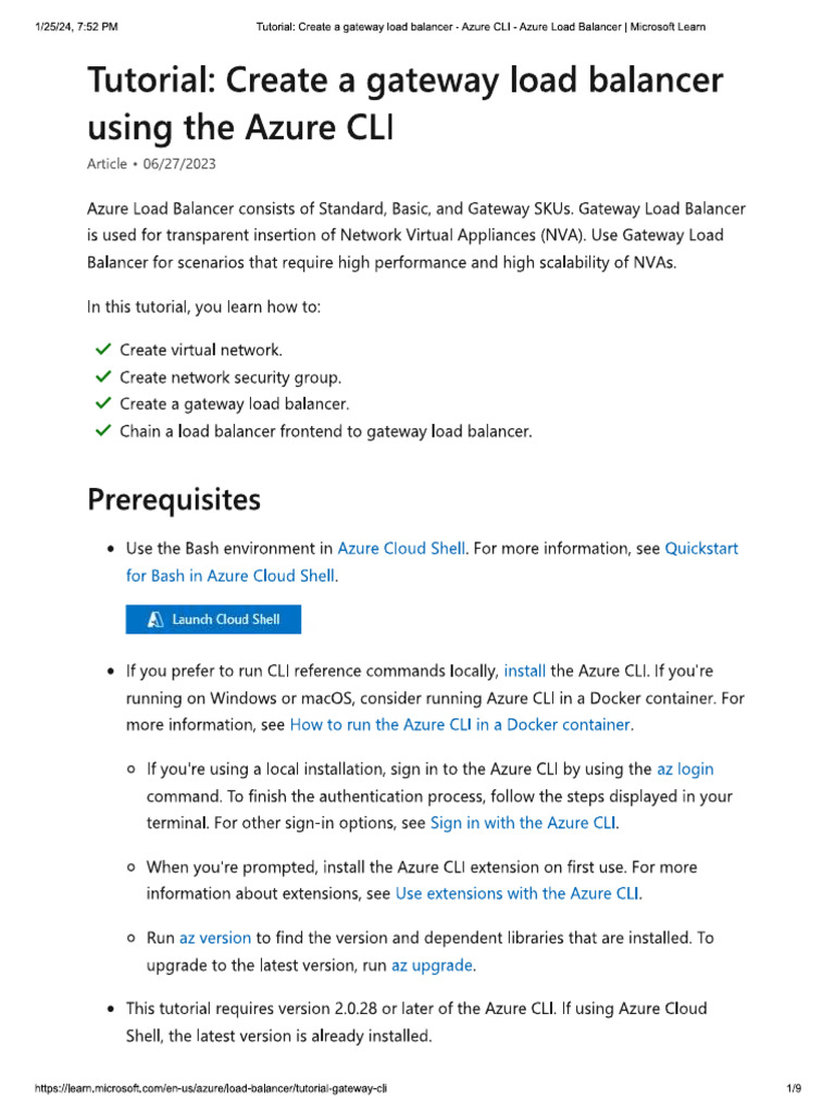 Create a gateway load balancer using the Azure CLI | PDF