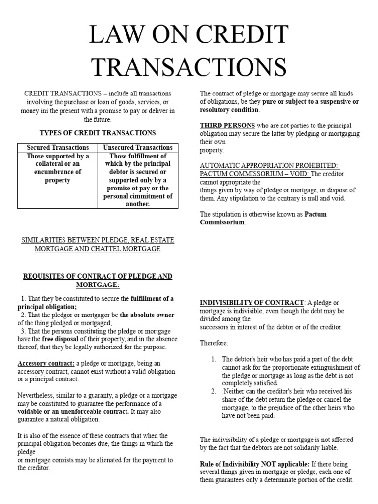 Understanding Credit Transactions Law | PDF | Mortgage Law | Guarantee