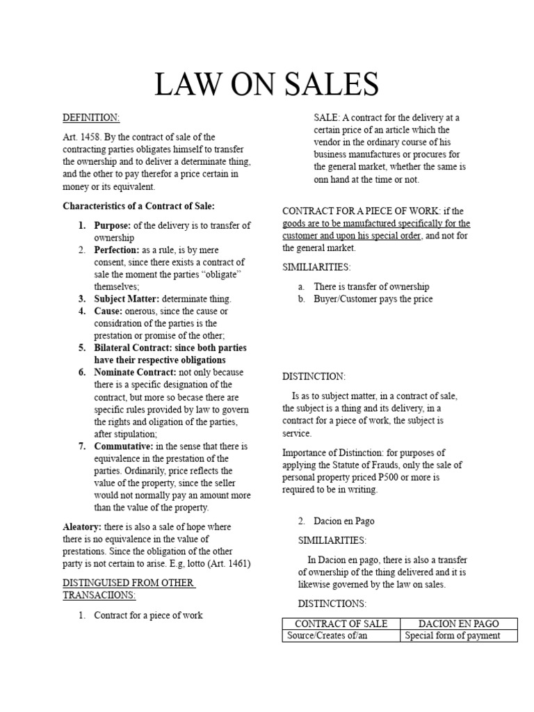 Law On Sales | PDF | Foreclosure | Sales