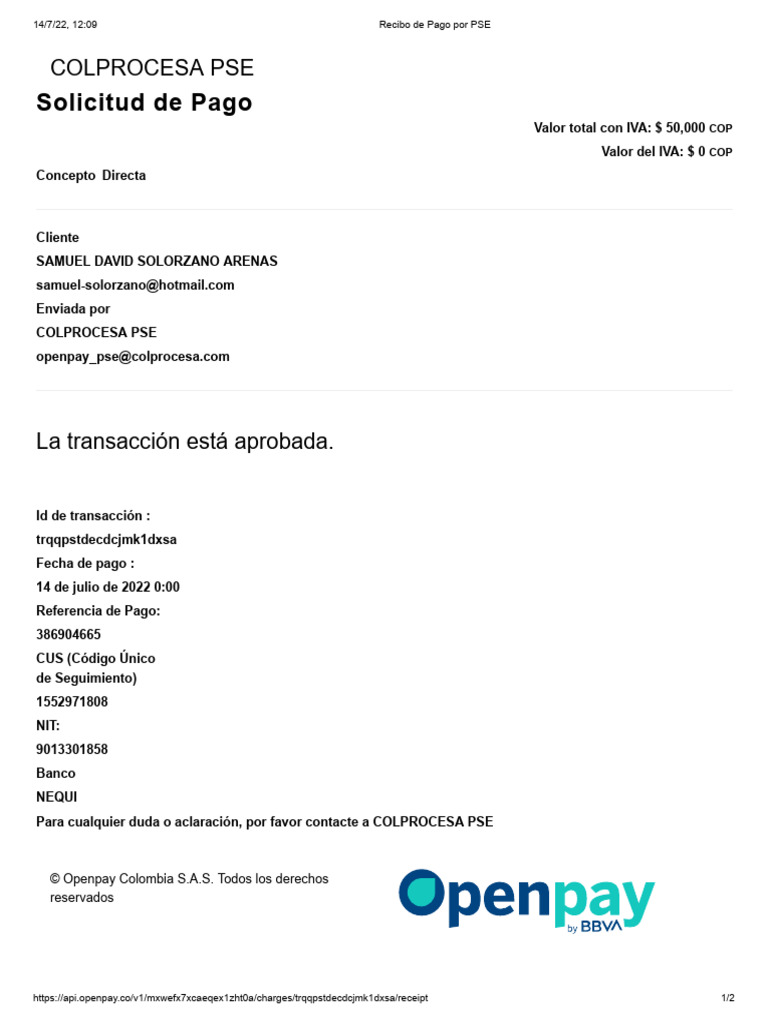 Recibo de Pago por PSE | PDF