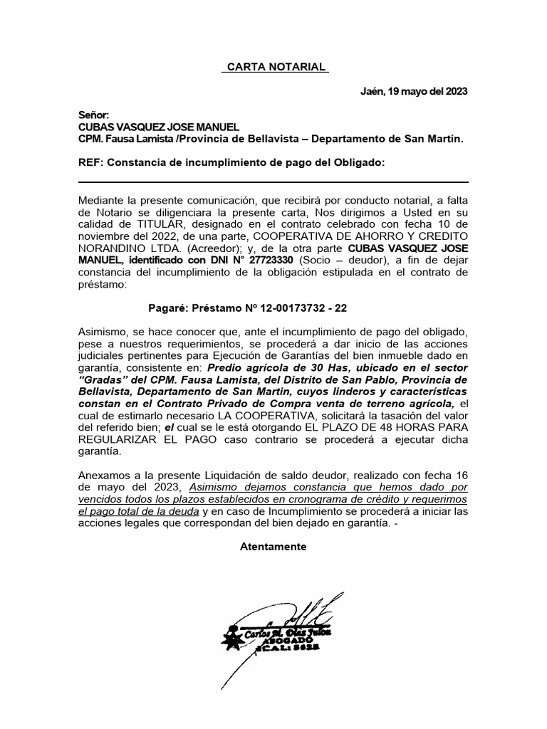 CARTA NOTARIAL Modelo | PDF