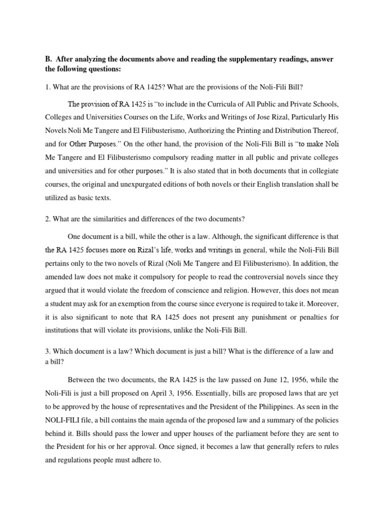 RA 1425 vs Noli-Fili Bill Analysis | PDF | Philippines | Justice