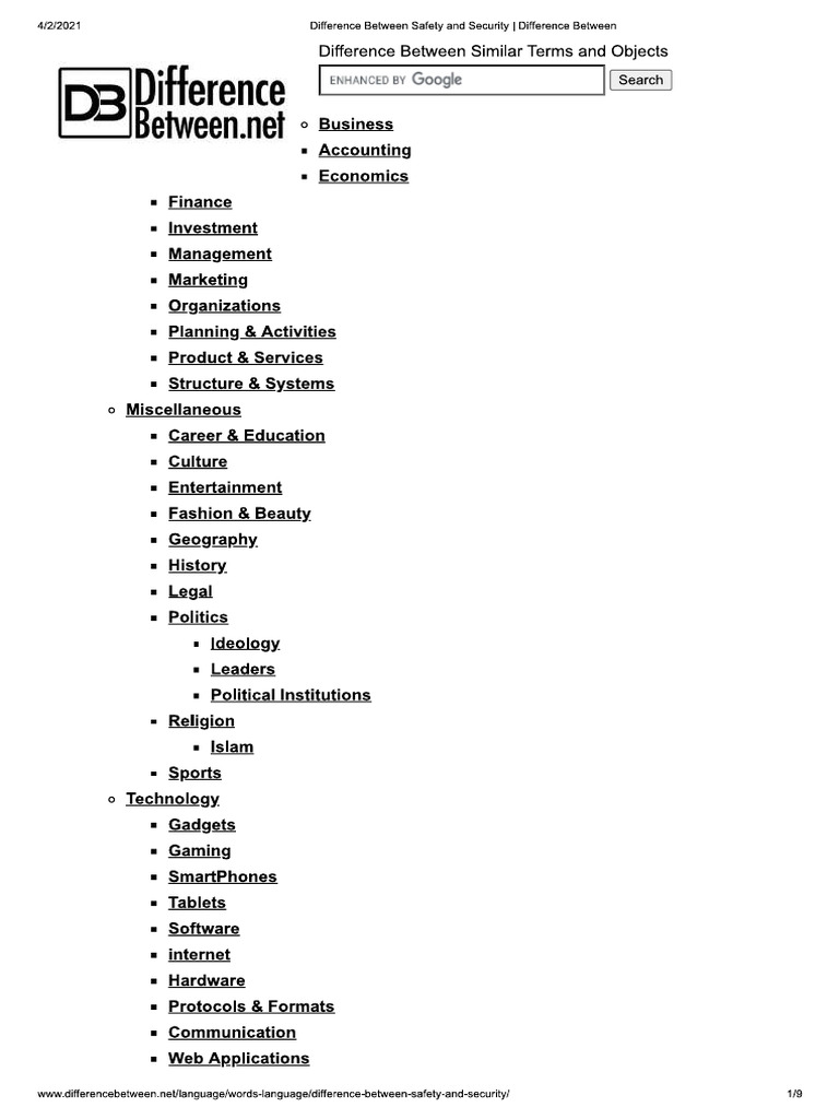 Difference Between Safety and Security | PDF