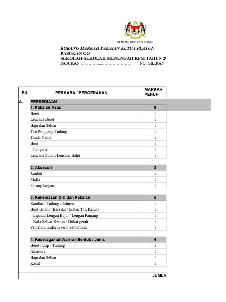 Krs - Borang Pemarkahan Kawad Kaki Tampin 2022 | PDF