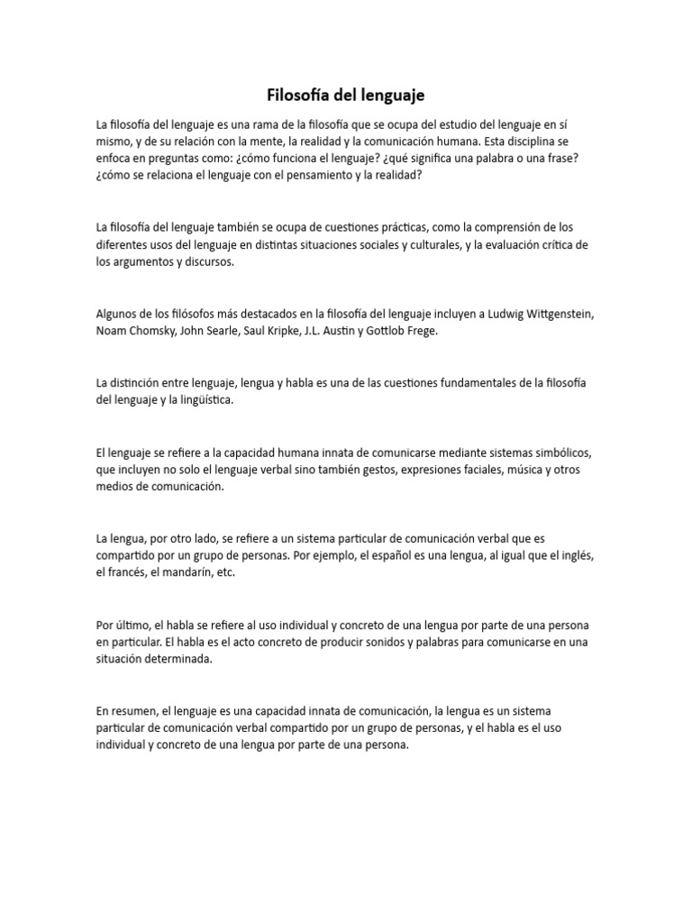 Filosofía Del Lenguaje - Informe | PDF | Filosofía del lenguaje ...