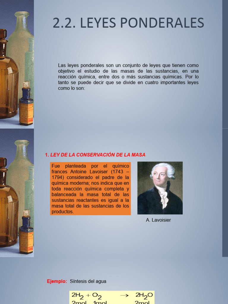 2.2 Leyes Ponderales | PDF | Estequiometría | Mole (Unidad) 2.2 Leyes Ponderales | PDF | Estequiometría | Mole (Unidad)