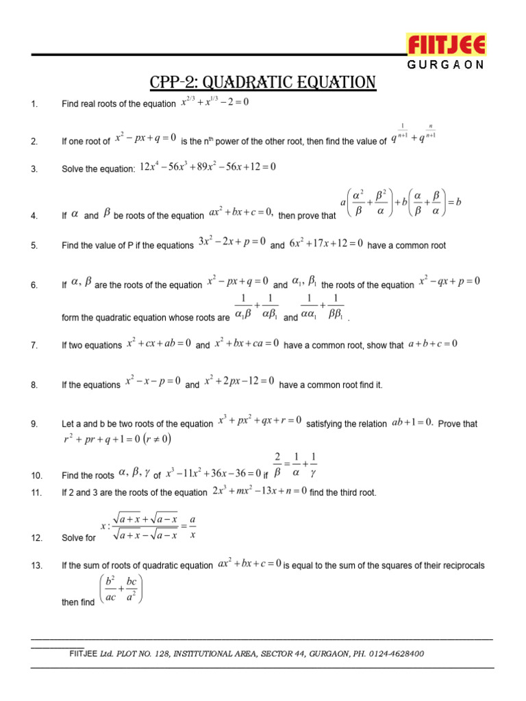 CPP-2 Quadratic Equation | PDF | Equations | Quadratic Equation