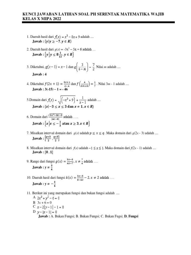 LATIHAN SOAL PH SERENTAK MATEMATIKA WAJIB | PDF