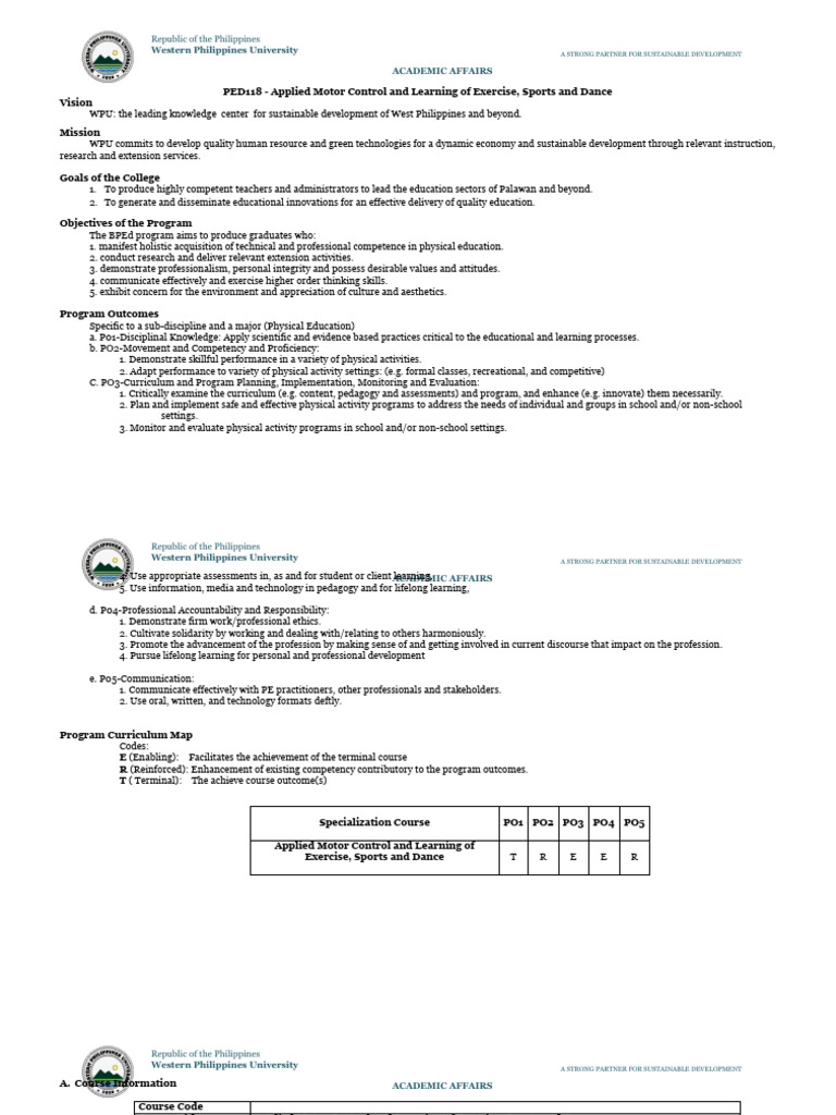PED118 - Applied Motor Control and Learning of Exercise, Sports and ...