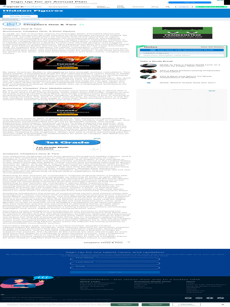 Hidden Figures Chapters One & Two Summary & Analysis SparkNotes | PDF ...