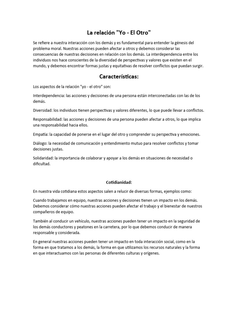 La Relación "Yo - El Otro" - Informe | PDF | Filosofía griega antigua ...