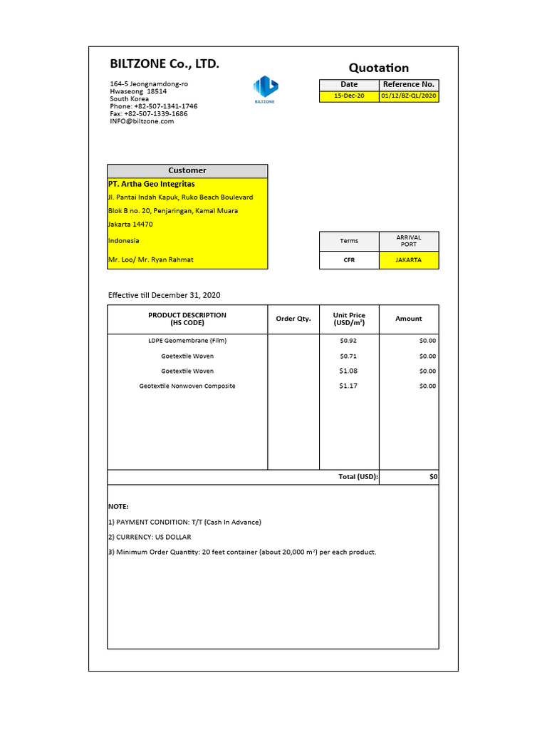 Quotation Sample | PDF